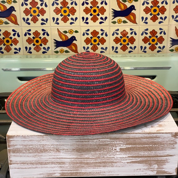 Accessories | Vintage Italian Blackred Woven Straw Sun Hat | Poshmark